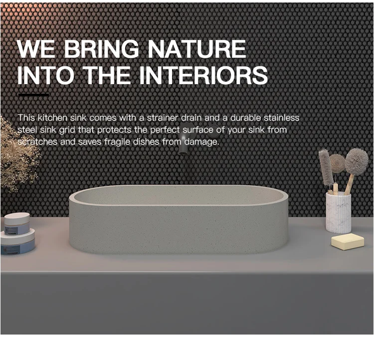 Italian Concrete Terrazzo Round Bathroom Sink - Countertop Ceramic ...