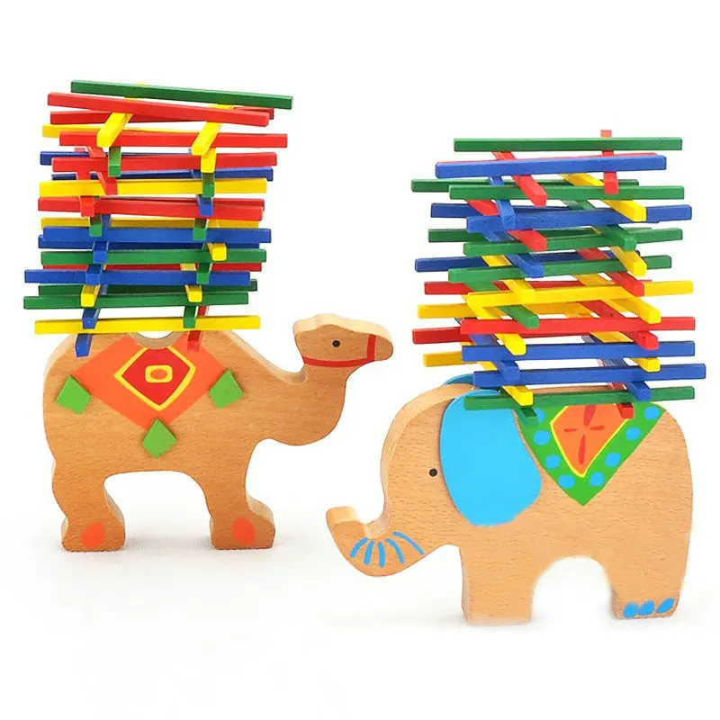 Wooden Blocks Toy Elephant/Camel Stacking Balance Game Educational ...