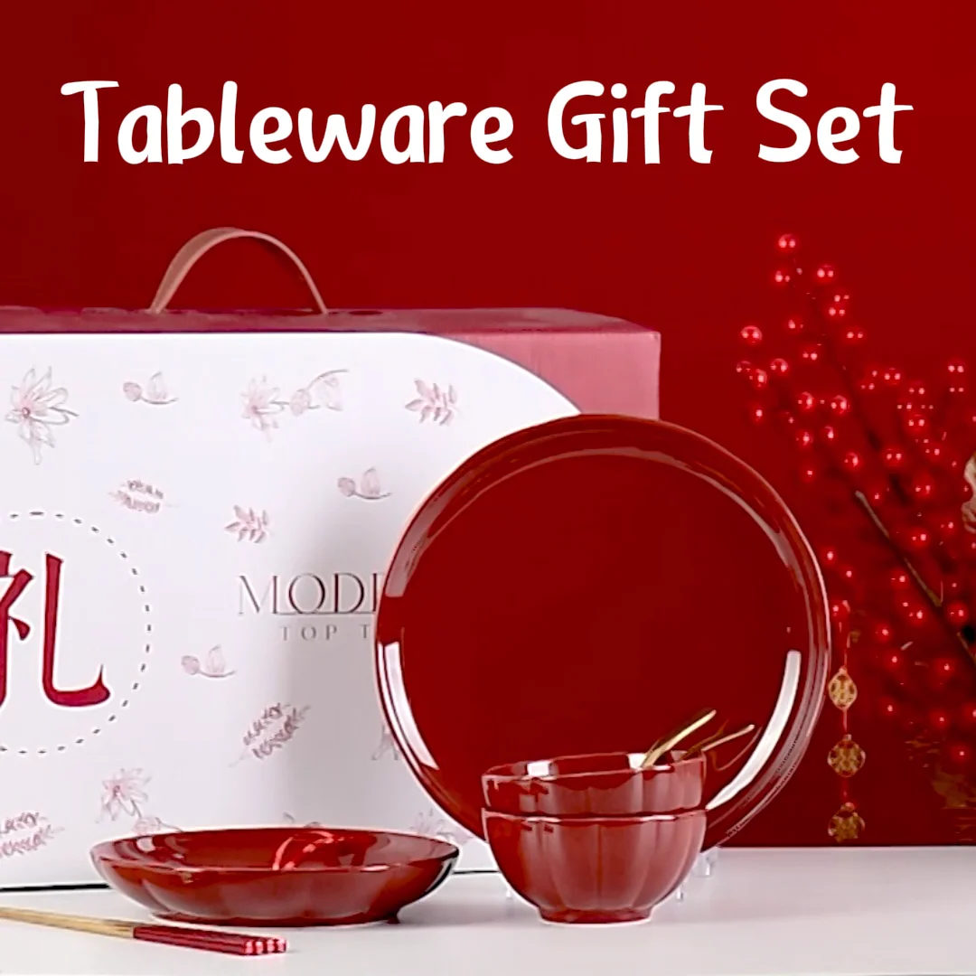 Red Glaze Christmas Dinnerware Set Ceramic Bowl Porcelain Plate ...