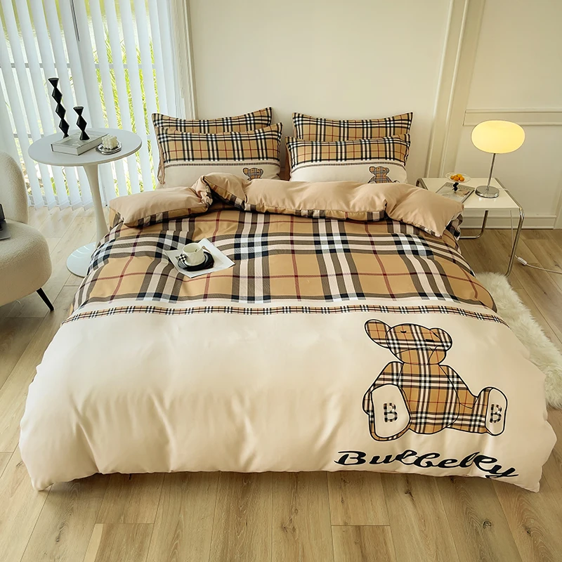 Luxury Lattice Bear Fashion Design Duvet Cover Bed Sheets Set Double ...