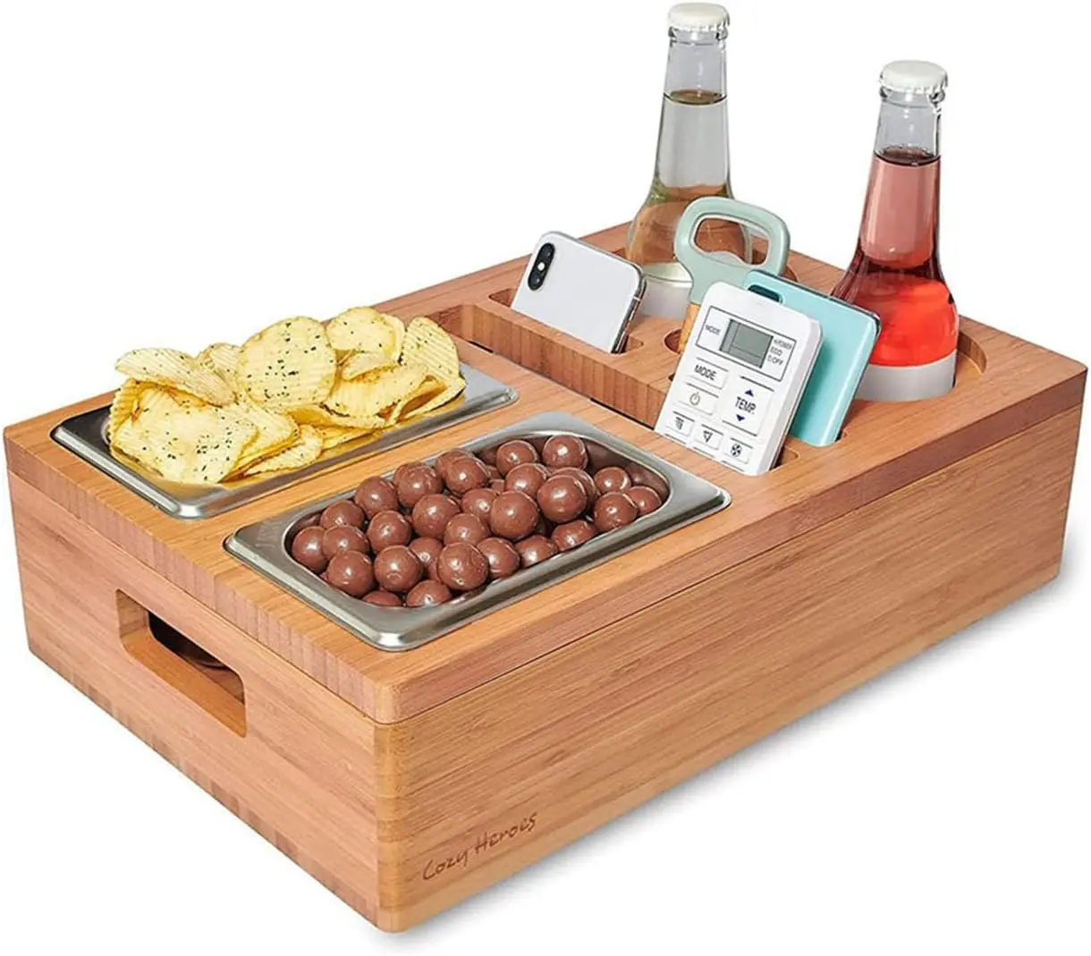Bamboo Wood Couch Bar Snack Box Caddy Tray Organizer Sofa Tray With ...