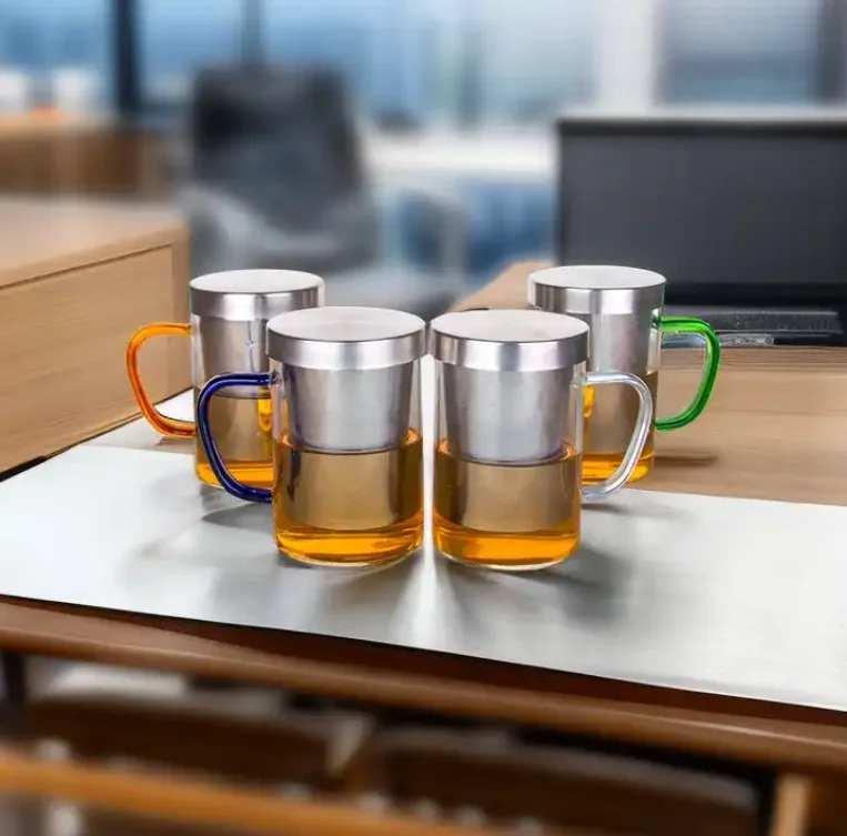 Handmade Glass Tea Cup Stainless Steel Inner Tank With Tea Cup 500ml ...