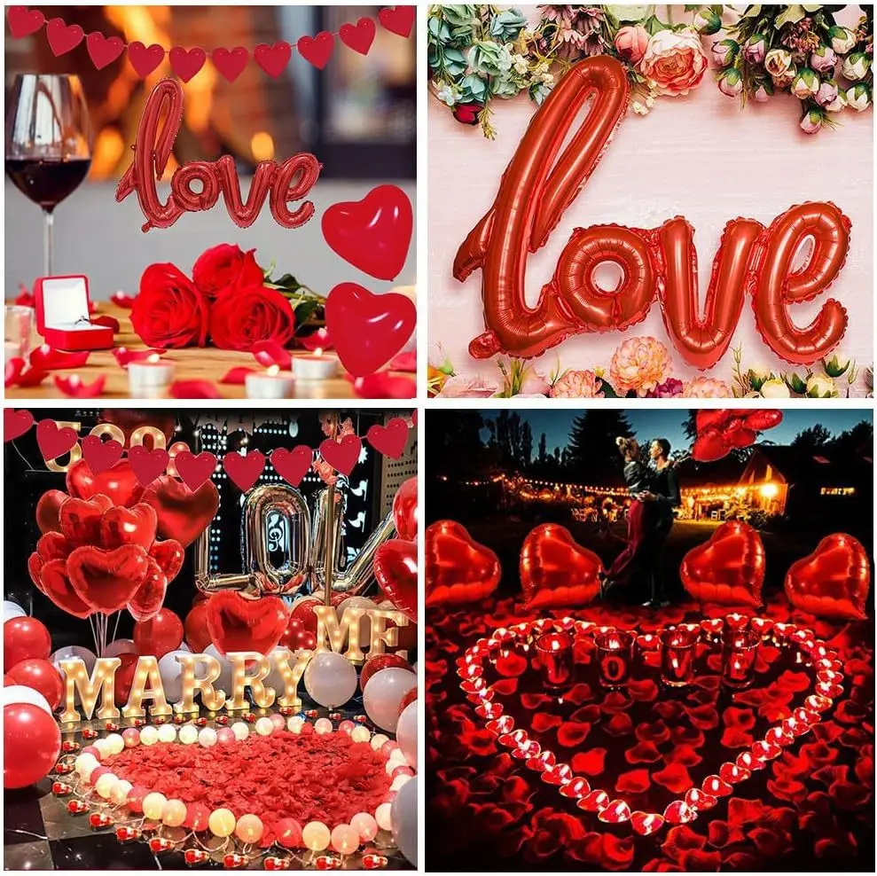 I Love You Hugging Bear Foil Heart Love Balloon Set Wedding Decorations ...