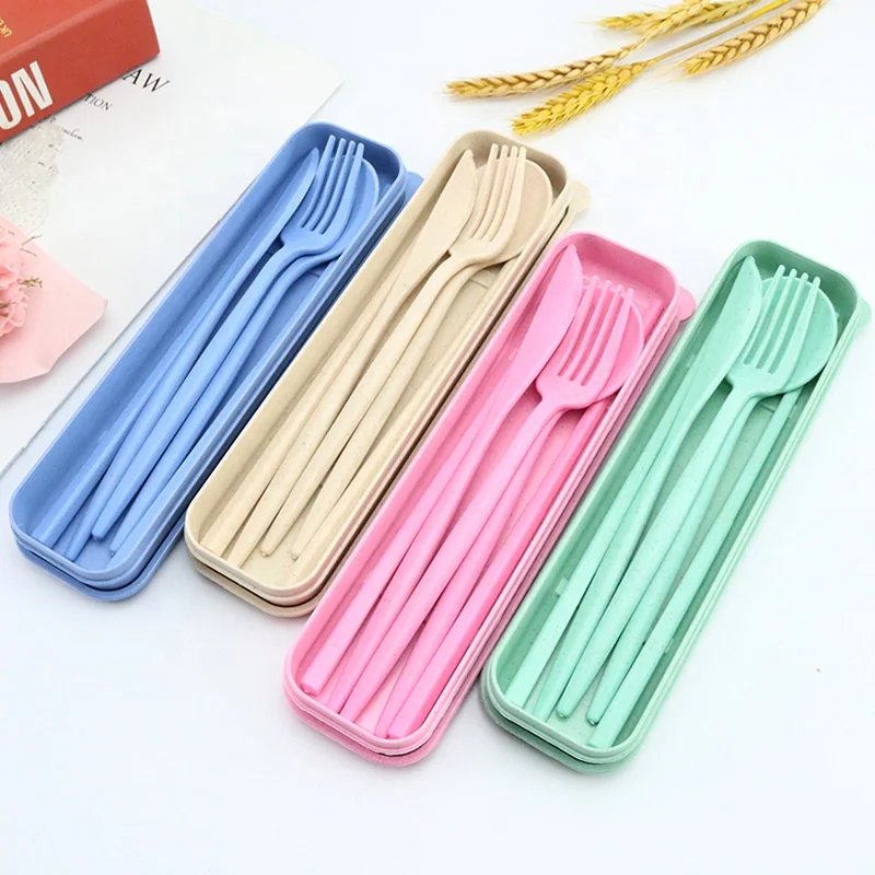 Wheat Straw Fibre Travel Cutlery Set For Camping Portable Dinnerware ...