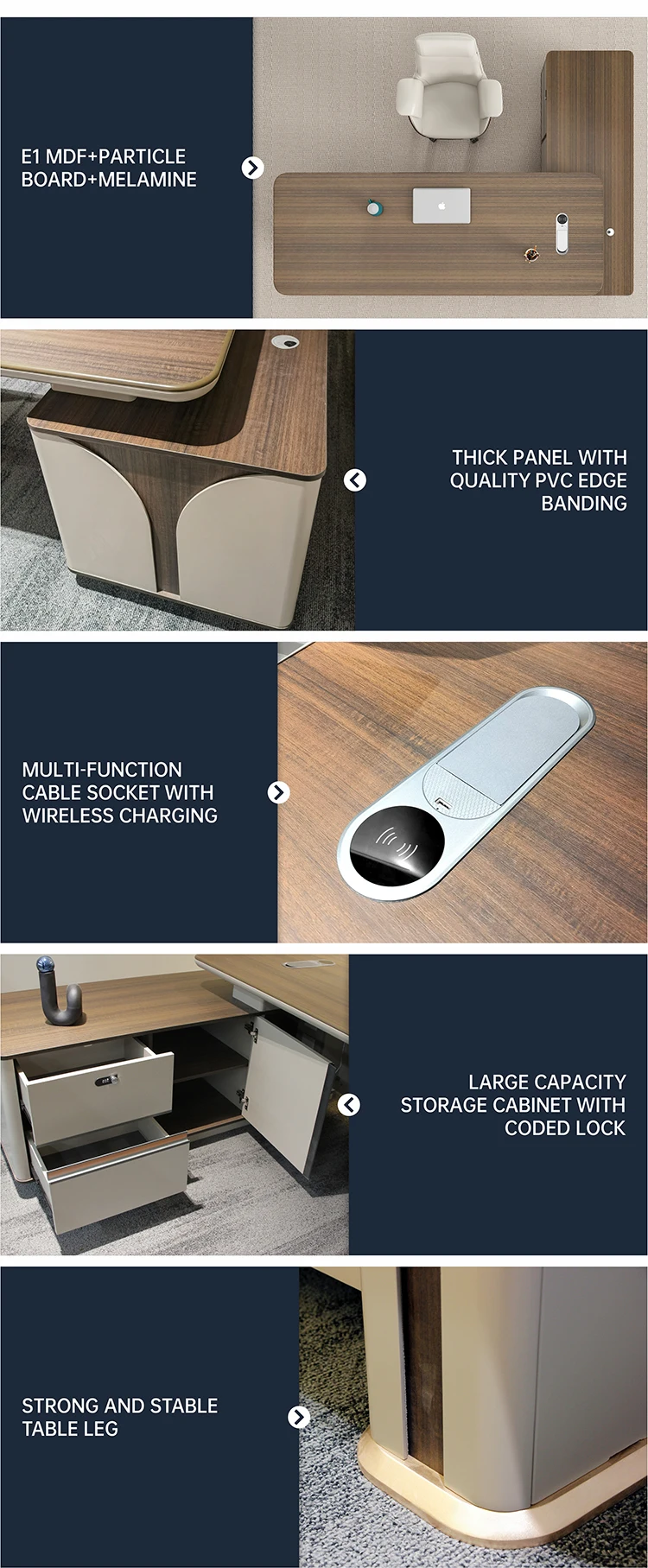 Modern Office Furniture Large Executive CEO Boss Office Desk with Side ...