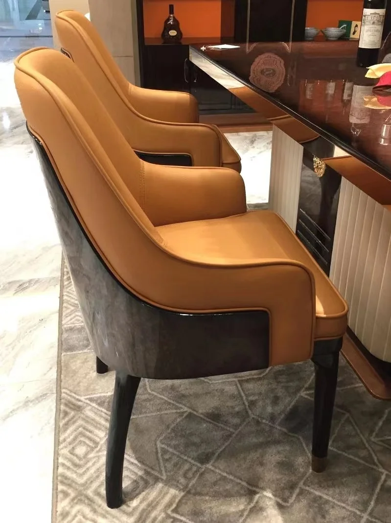 Italian Luxury Dining Chair Leather Solid Wood Dining Chair Post-modern ...