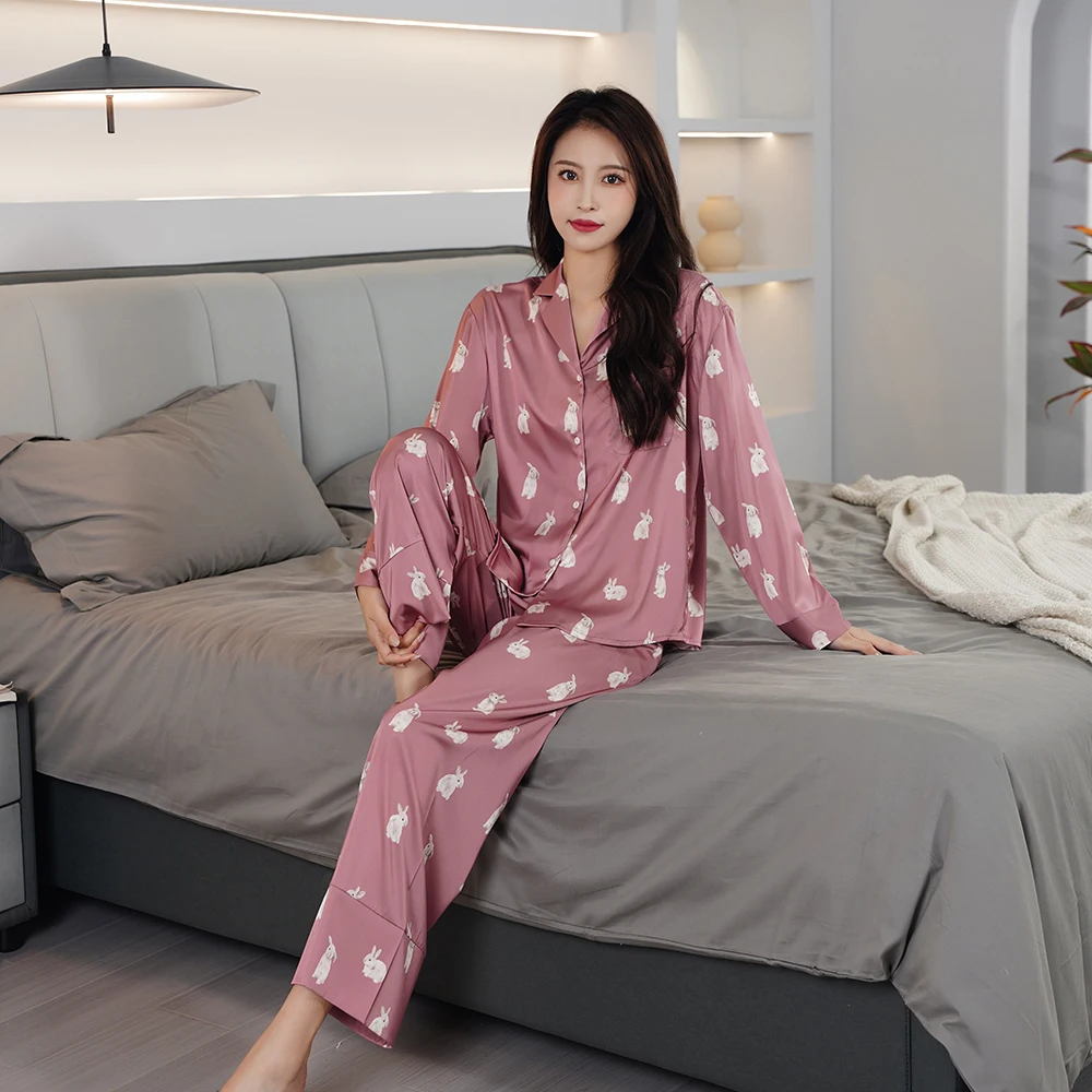 Women Two-piece Home Suit Spring And Summer Pajamas Thin Longsleeved ...