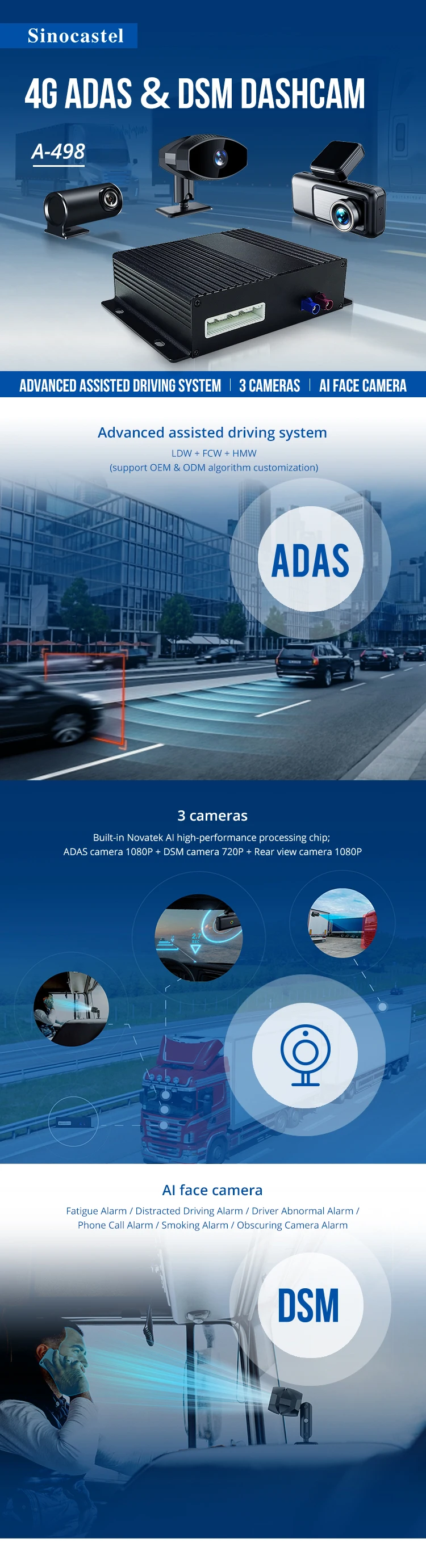 4g Adas And Dsm Dashcam Vehicle Tracker Device For Car Truck Automotive ...