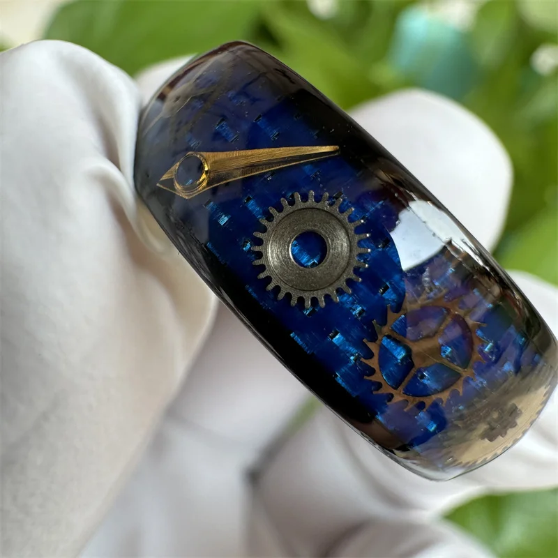 8mm Steampunk Style Engagement Ring with Blue Carbon Fiber Inlay ...
