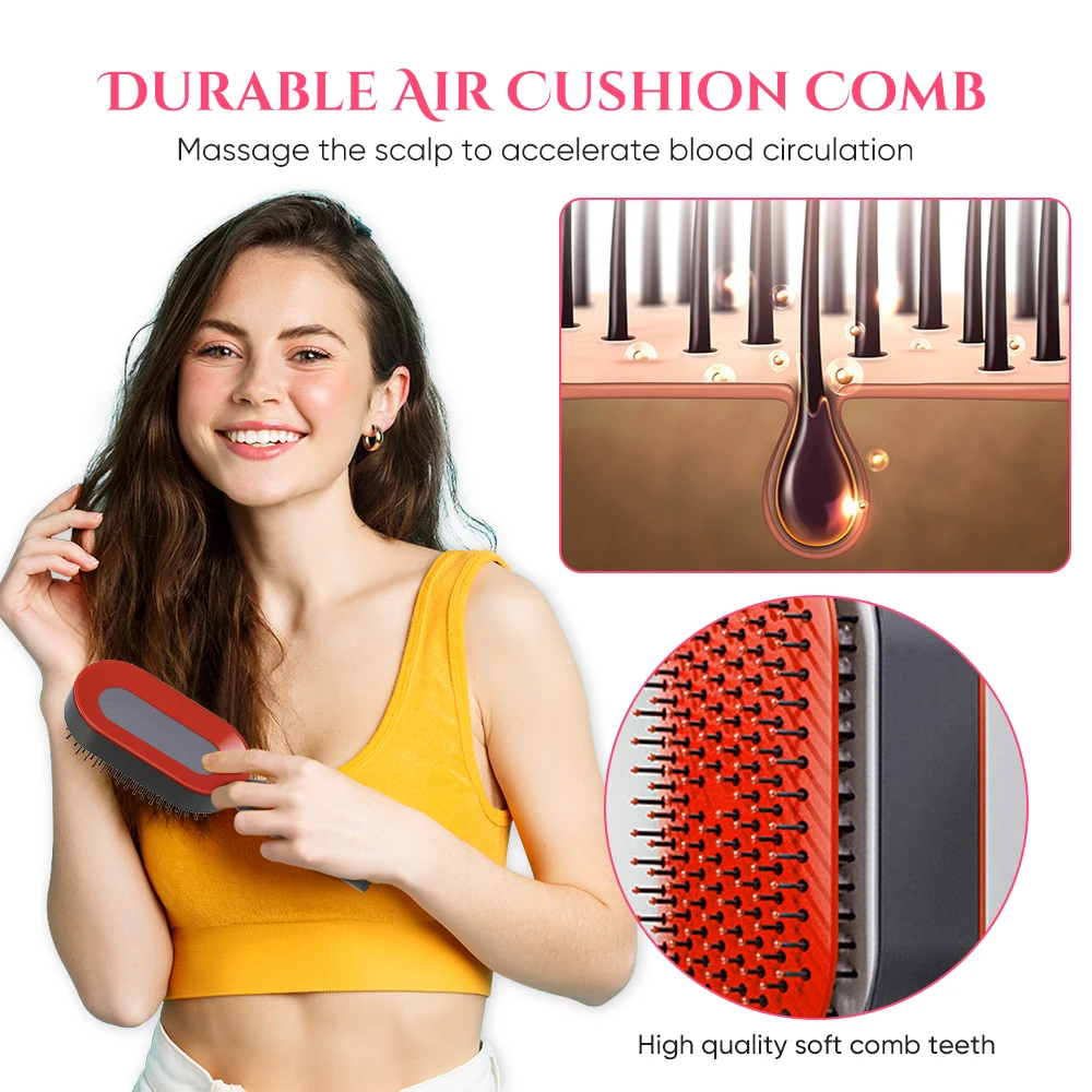 3D Air Cushion Massage Round Rotating Hairbrush Self Cleaning ...