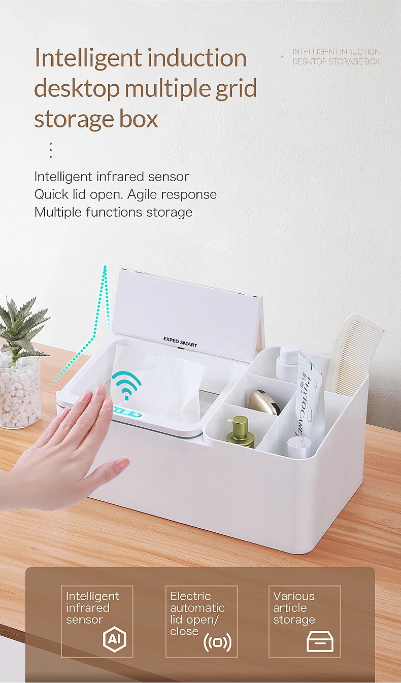Automatic Sensing Desktop Foldable Multi-grid Smart Storage Box With ...
