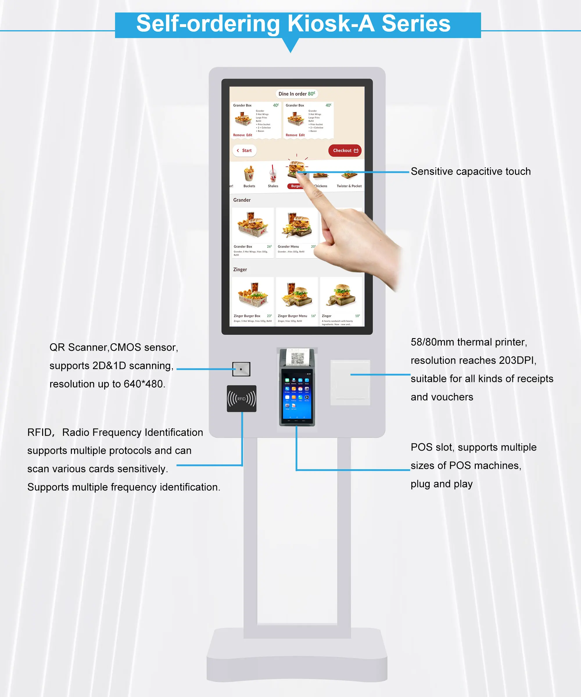 27 Inch Self Service Payment Kiosk for Fast Food Restaurants