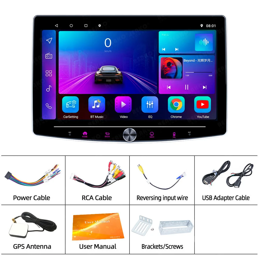 Car Stereo 1 Din Rotatable 10.1'' 1+32gb Carplay Android Auto Knob Ips ...