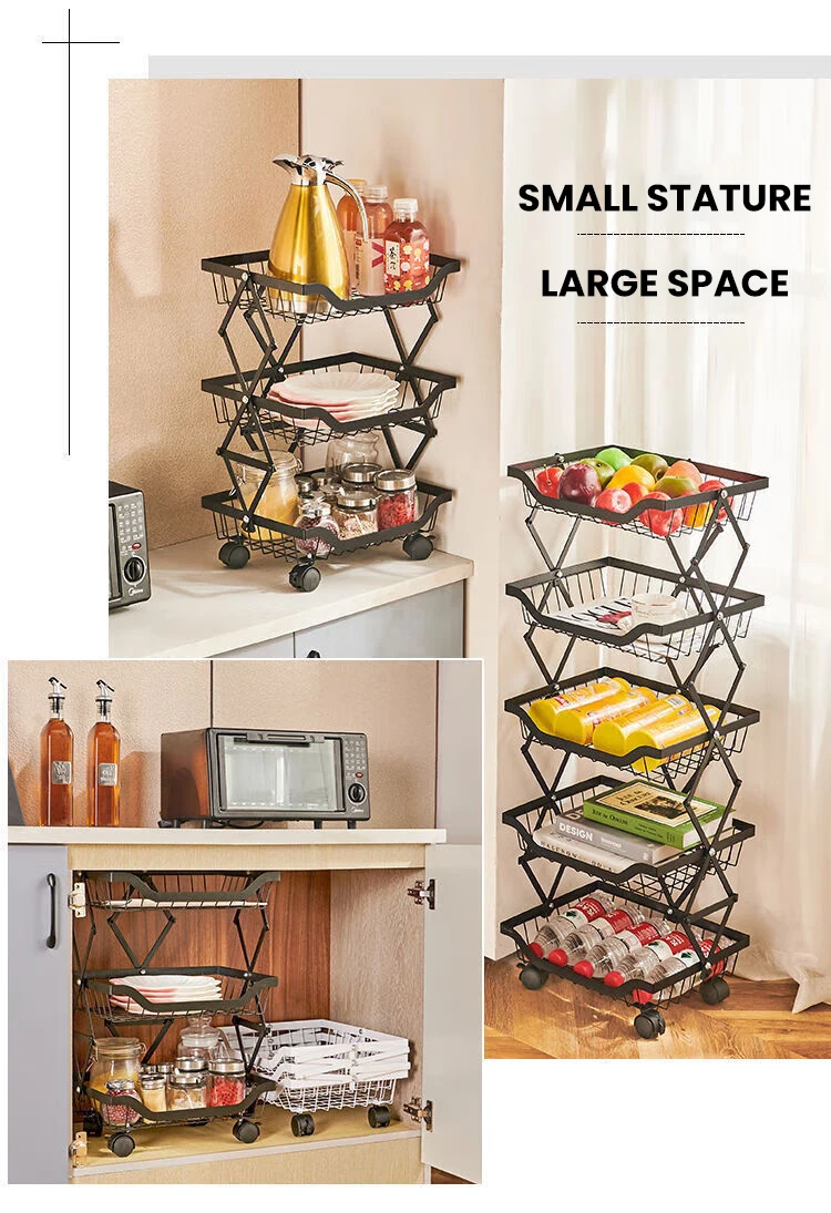 Kitchen Vegetable Trolley Utility Foldable Rolling Cart Multi-purpose 3 ...