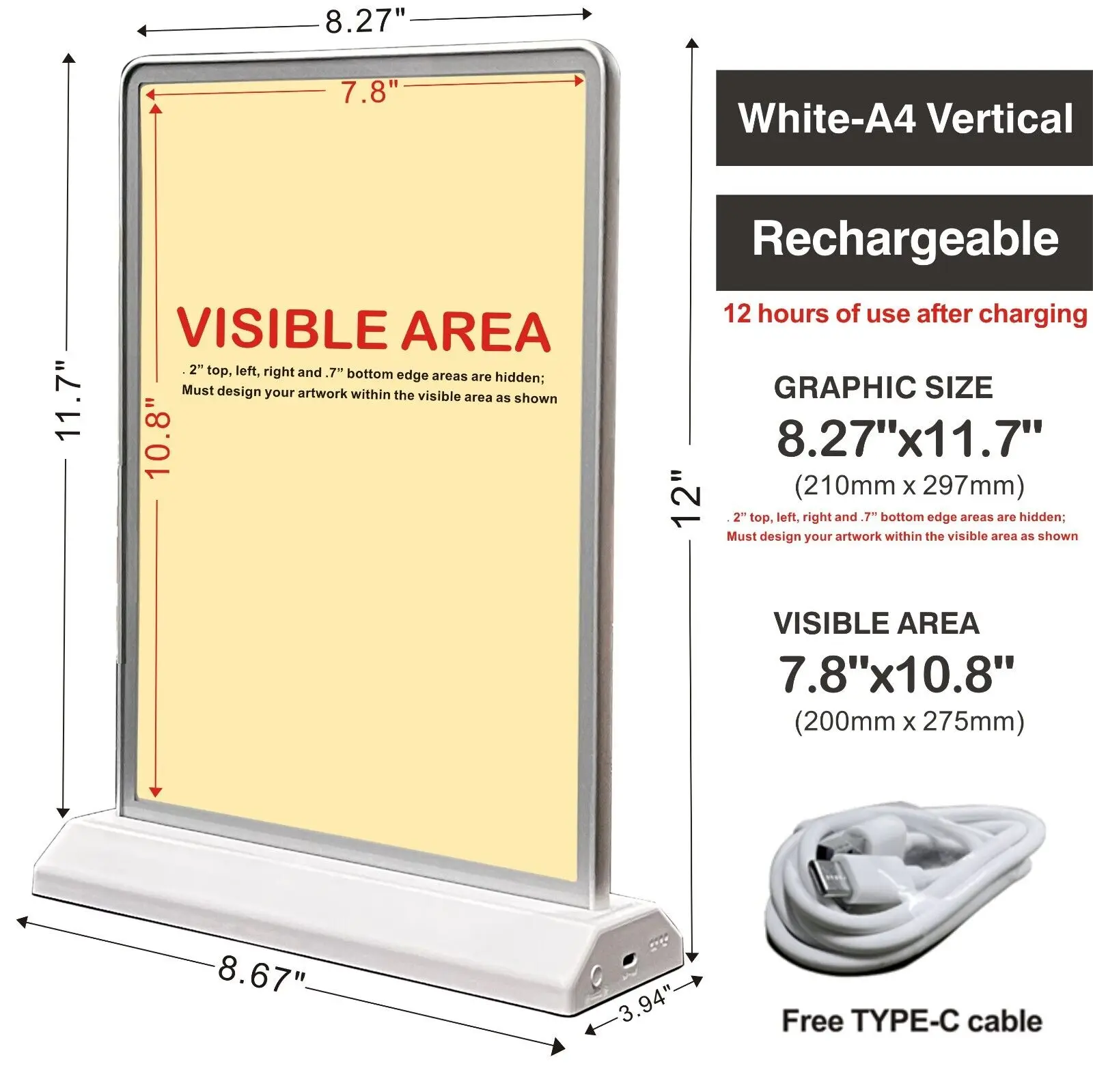 Rechargeable A4 A5 Desktop Poster Banner Display Light Box