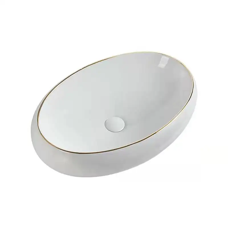 Elegant Wash Basin With Golden Color Line High-end Hotel Bathroom Wc ...