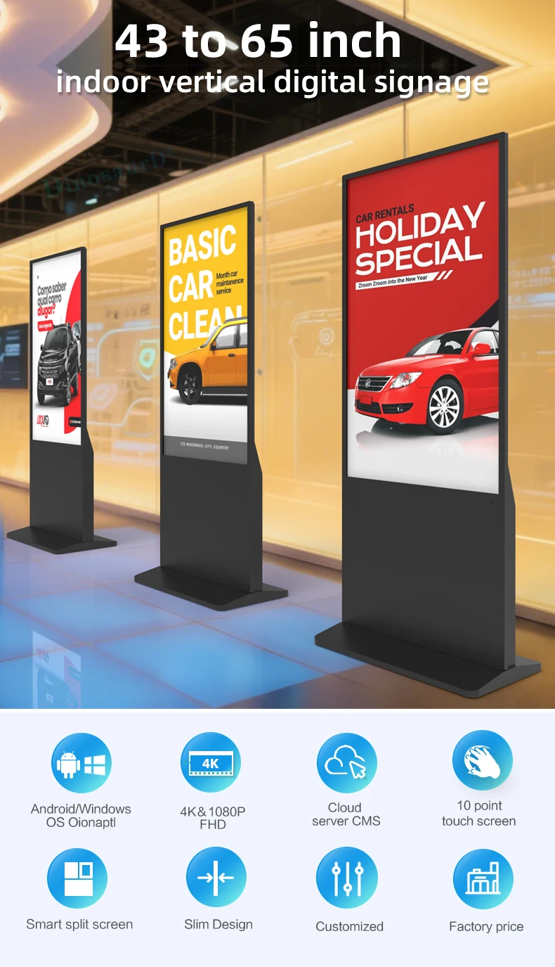 Factory Supply 43 49 55 65 Inch LCD Advertising Display Digital Signage ...