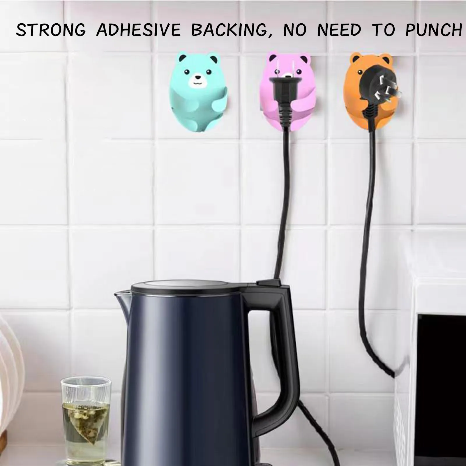 1pc New Wall Storage Hook Bear Plug Bracket Punch-free Power Plug ...