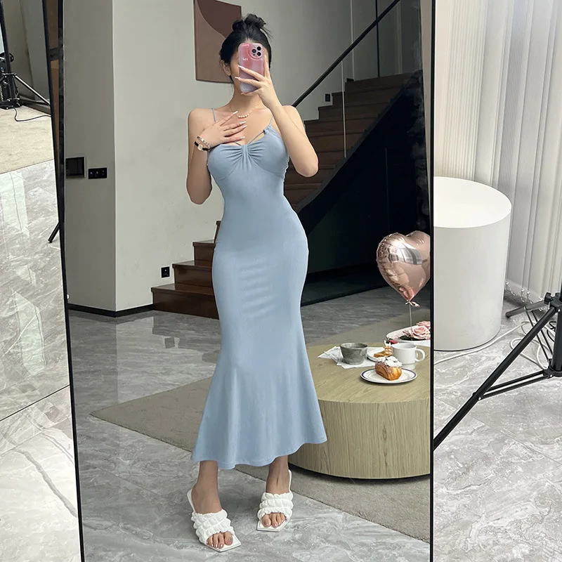 spaghetti strap mature women wear sexy slim fit dress high quality ...