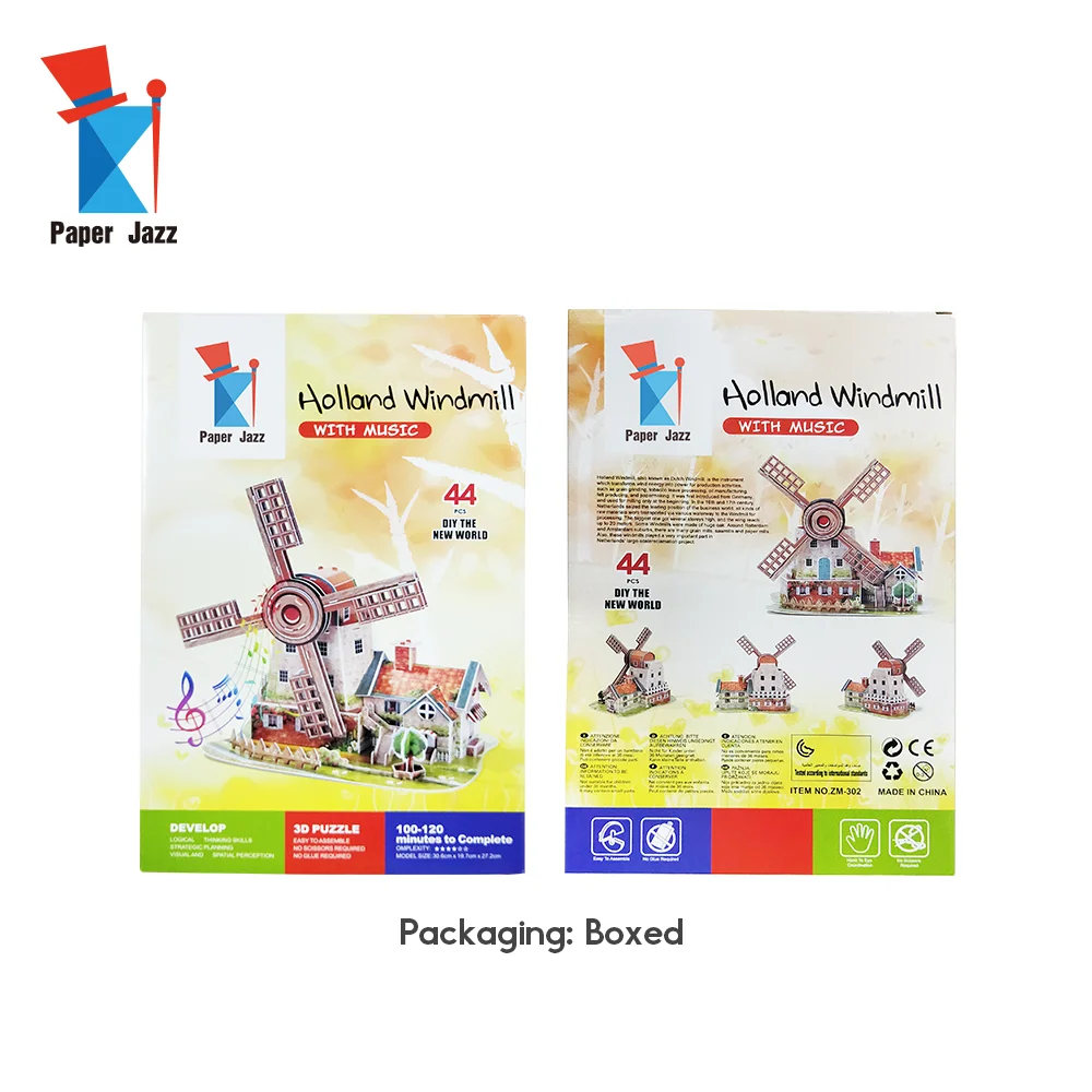 Customized Music Box Paper Mosaic Children's Toys In Dutch Windmill ...