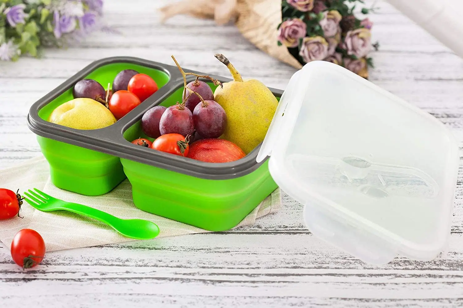 Two Compartments Silicone Food Storage Box Foldable Functional Design ...