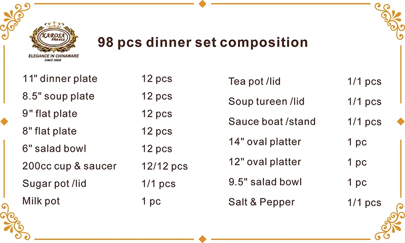 Karosa Design 98 Pcs Bone China Dinnerware Set - Luxury Embossed Gold ...