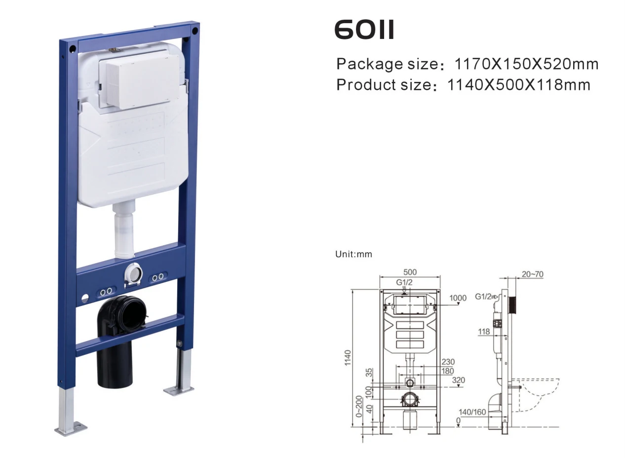 Wall Hung Mount Concealed Toilet Cistern - Dual Push Button