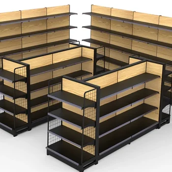 Supermarket Shelves Steel Wood Shelves Retail Display Gondola Shelving ...