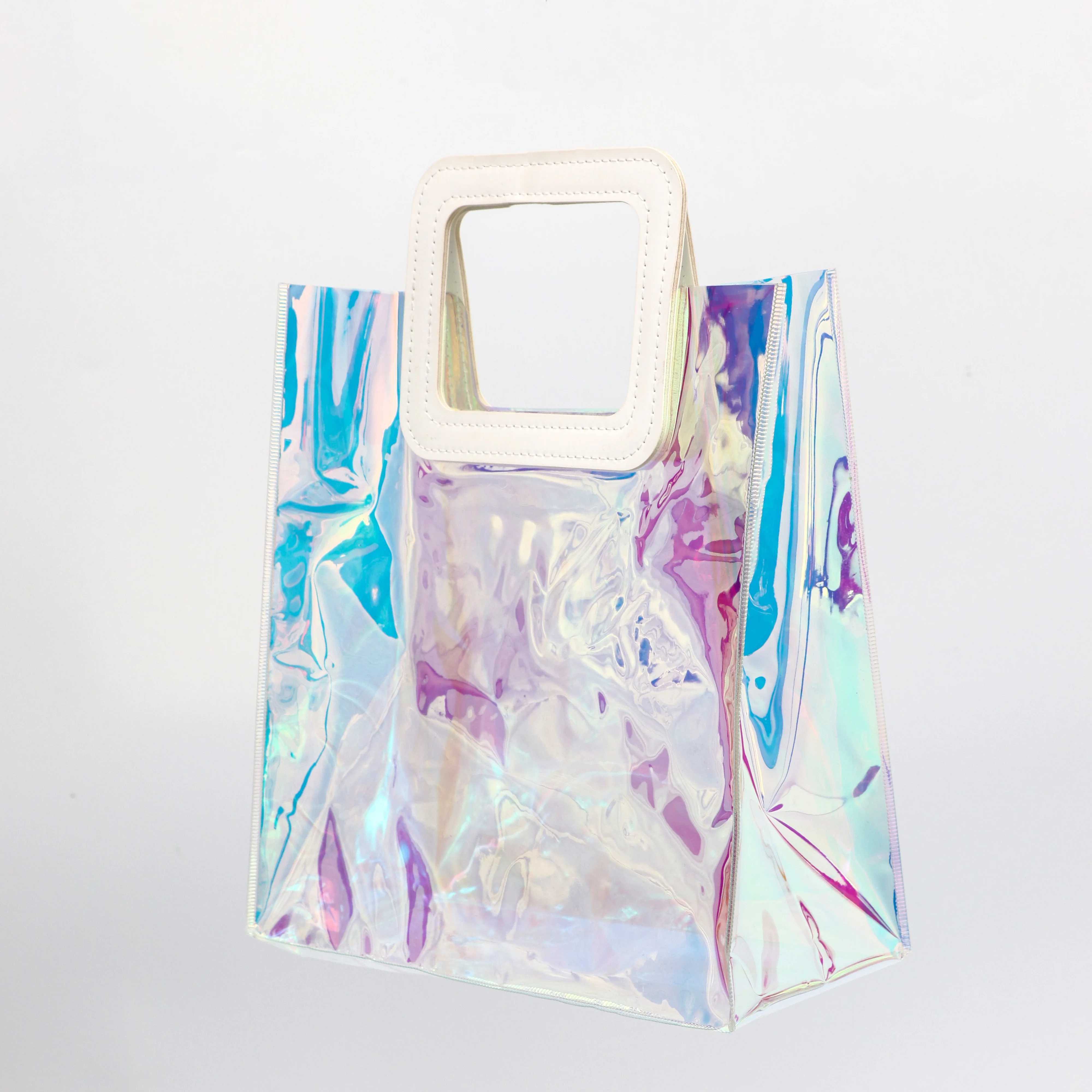 Custom Holographic Transparent Laser Pvc Tote Bag with Handle Packaging ...