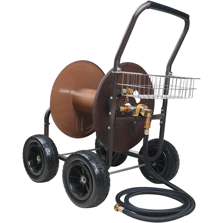 Jh-mech Garden Hose Reel Cart With Basket 4 Solid Wheels Stainless ...