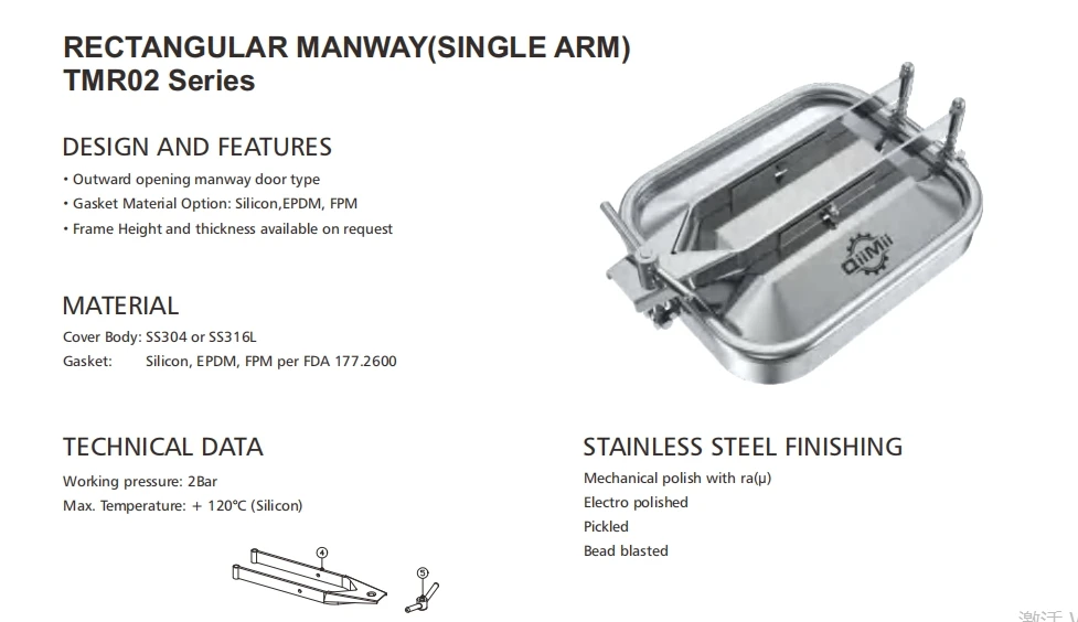 Qiimii Stainless Steel Ss304 Rectangular Manway Manhole Single Arm For ...