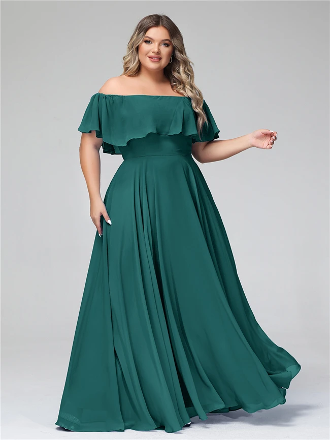 2024 Summer Fat Woman Off the Shoulder Ruffle Plus Size Chiffon Dress ...