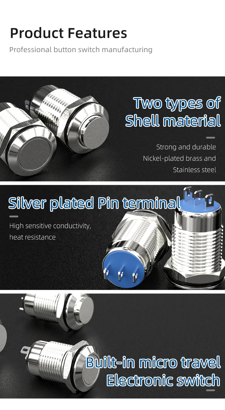 CDOE 10mm Push Button Switches - Metal Panel Latching Control