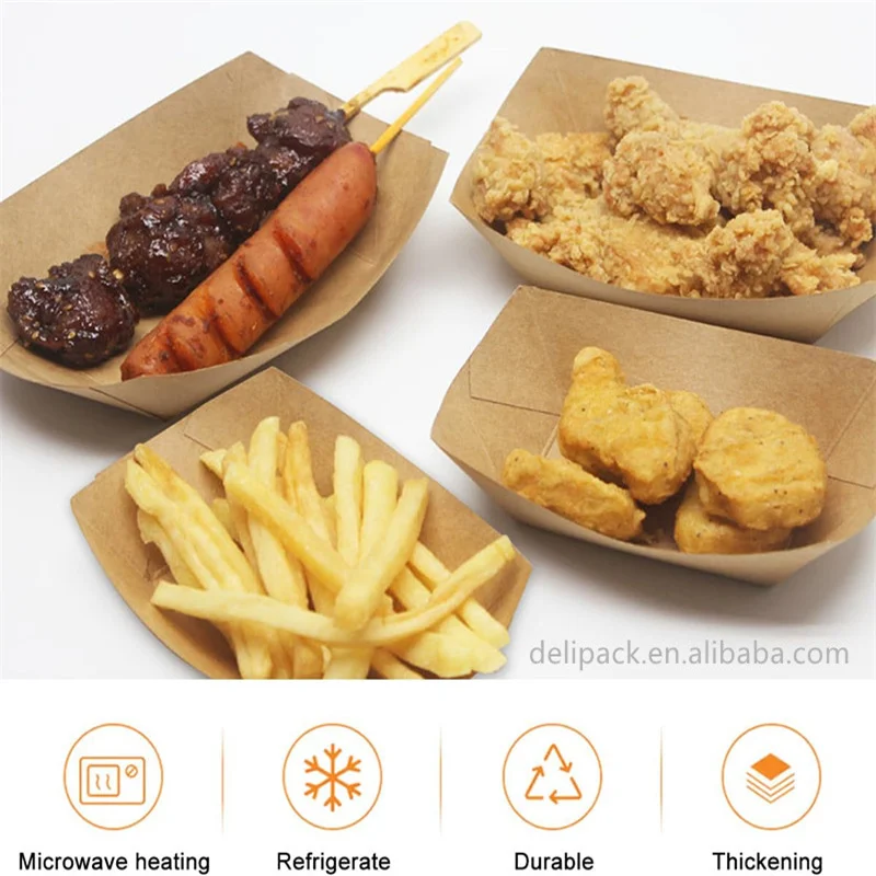 Brown Kraft Sustainable Hotdog Box Disposable Food Container Takeaway ...