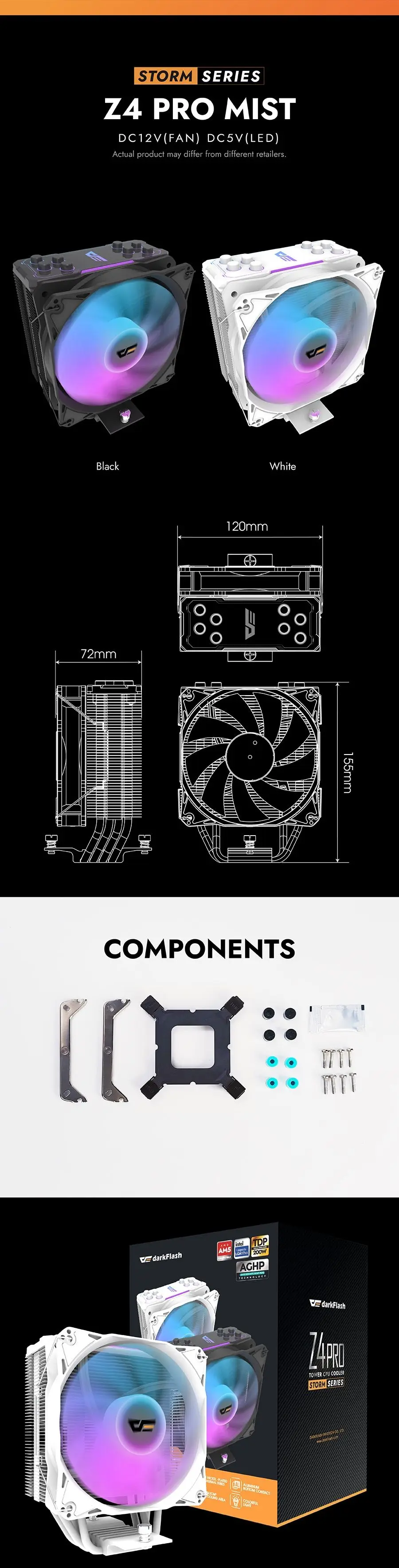 Darkflash Products Z4 White Aluminum Heat Pipe 12v 120mm Electric Rgb ...