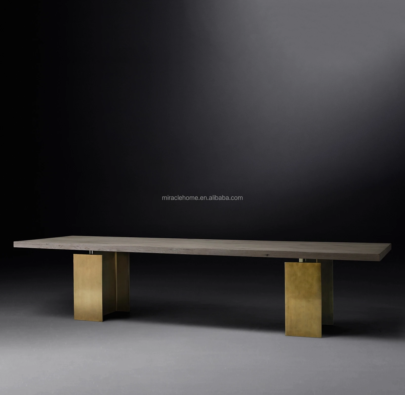 Modern Luxury Burnished Brass Color Stainless Steel Table Oak Top Beam ...