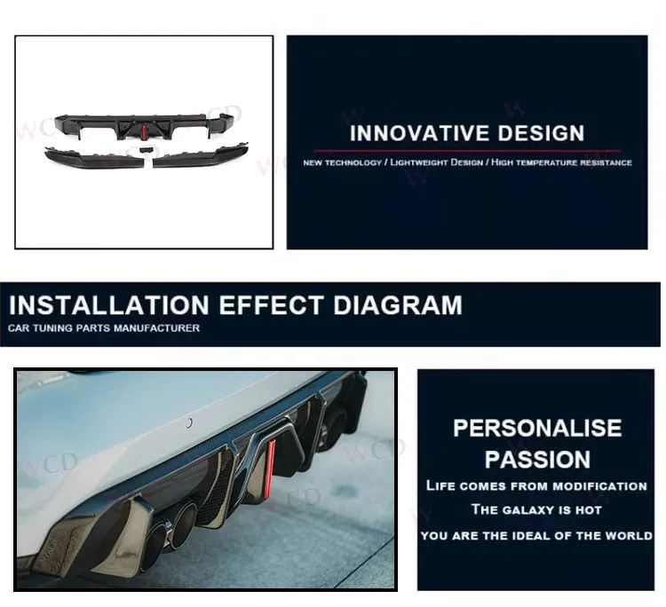 Dry Carbon Fiber Rear Diffuser With LED Light for BMW G80 G82 G83 M3 M4 ...