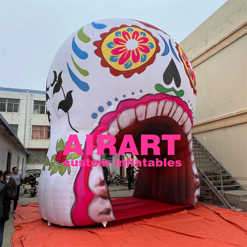 20ft High Halloween Skeleton Inflatable Skull Head Tunnel For Haunted ...