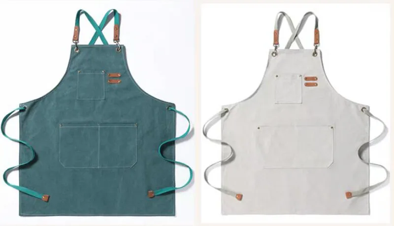 Custom Logo Cotton Canvas Chef Apron With 3 Pockets & Oem