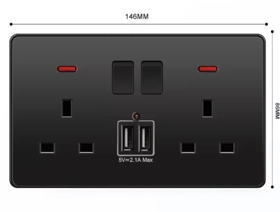 18W Smart Fast Charging USB C Socket Universal Black UK 13A Electrical ...