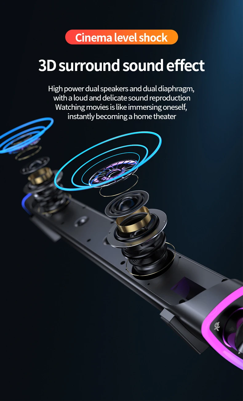 Usb Pc Speakers With Colorful Rgb Lights Surround Sound Portable ...