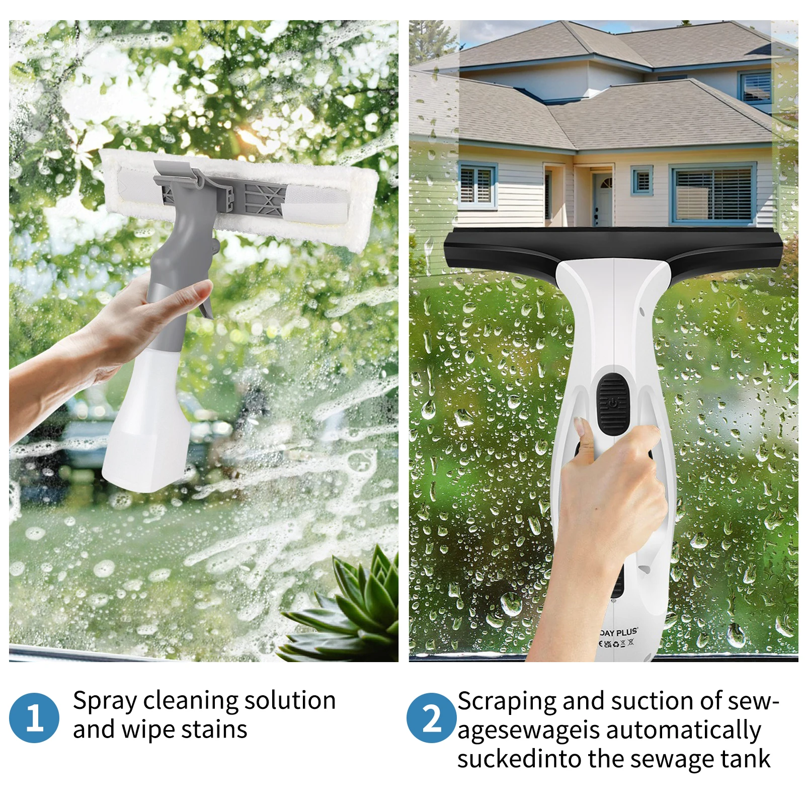 Window Vacuum Squeegee Cordless, Handheld Window Vac with Multi-Purpose ...