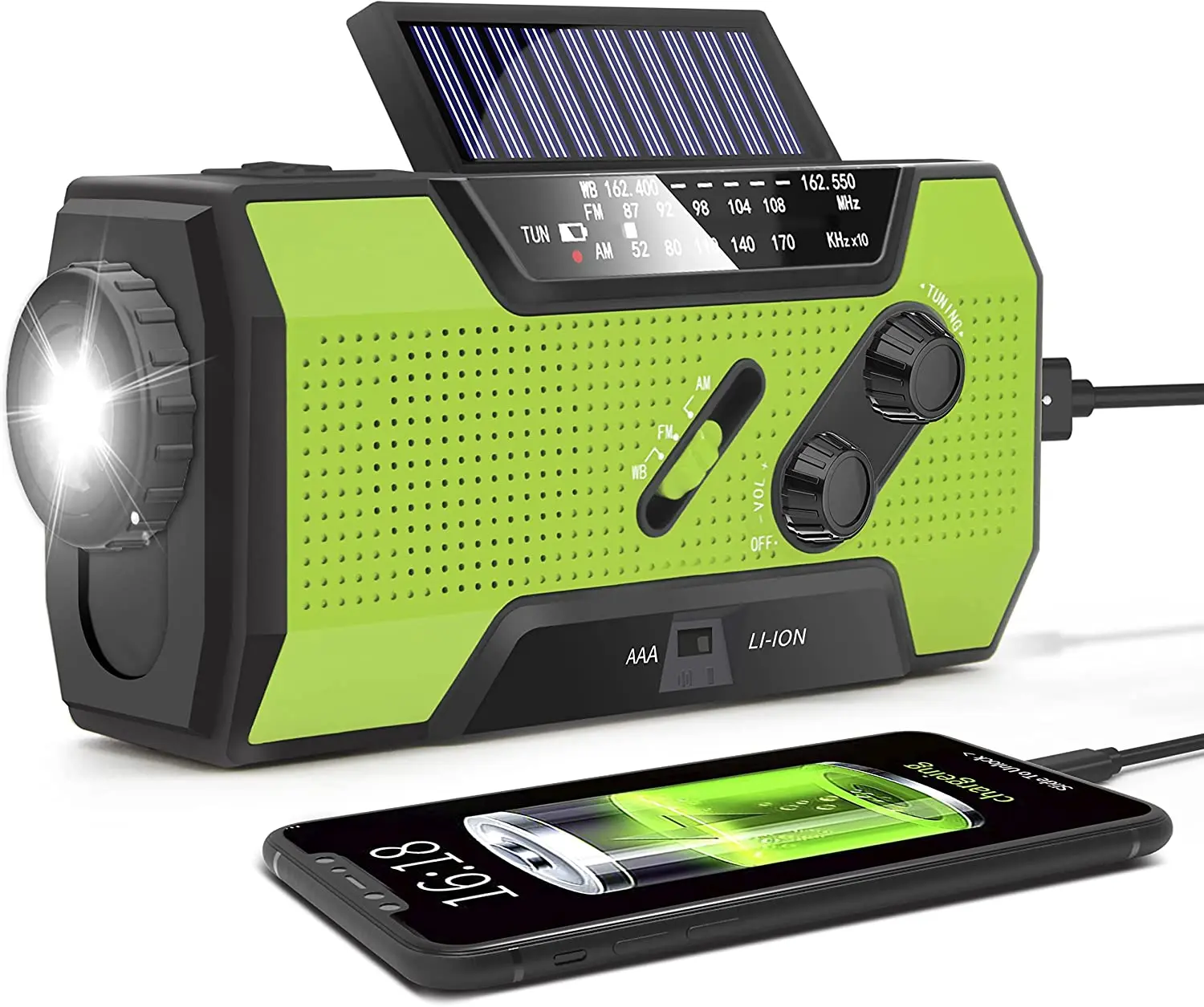 18500 MWh Emergency Crank Radio, with 2 Solar Panels, Portable AM FM ...