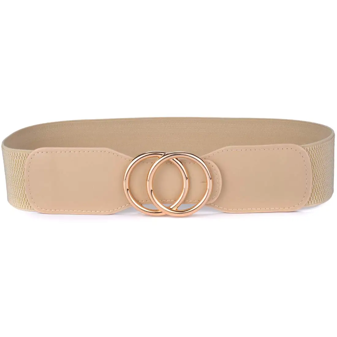 Women's Elastic Stretch Wide Waist Belts Double Rings Gold Buckle Z383 ...