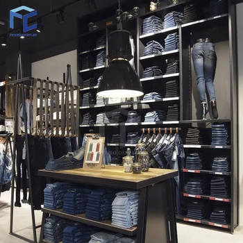 Modern Showroom Wooden Gondola Retail Shop Fixture Jeans Display Rack ...