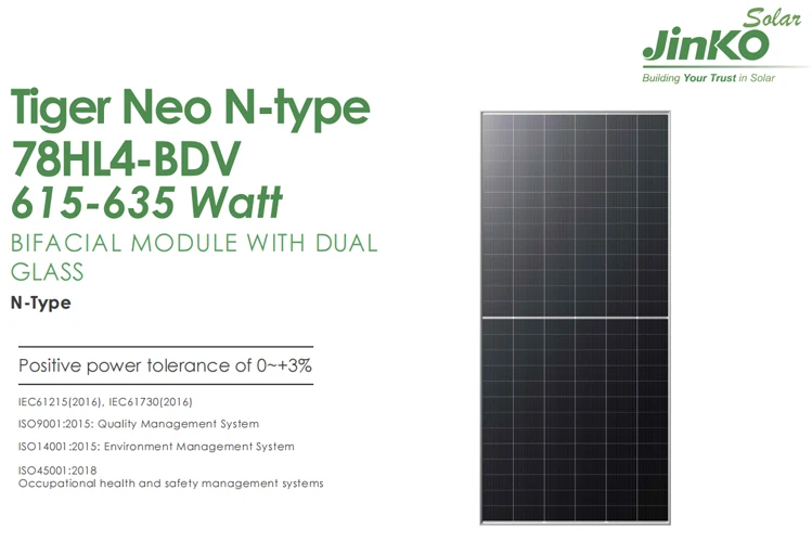 Jinko Tiger Neo N Type Double Glass Mono Half Cell 615w 620w 625w 630w ...