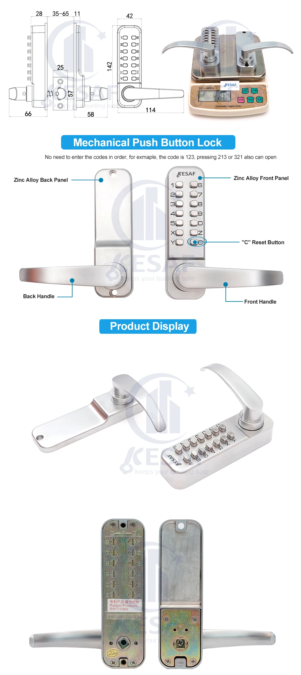 Safe Push Button Gate Door Lock Keypad Combination Lock Keyless Entry ...