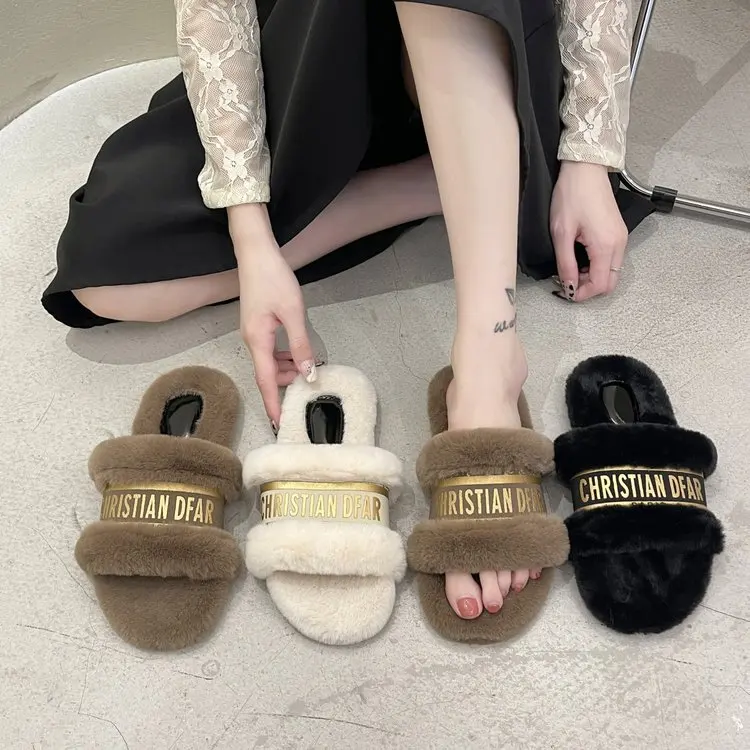Luxury Brand Design D Home Fur Warm Embroidered Letter Half Drag Large ...