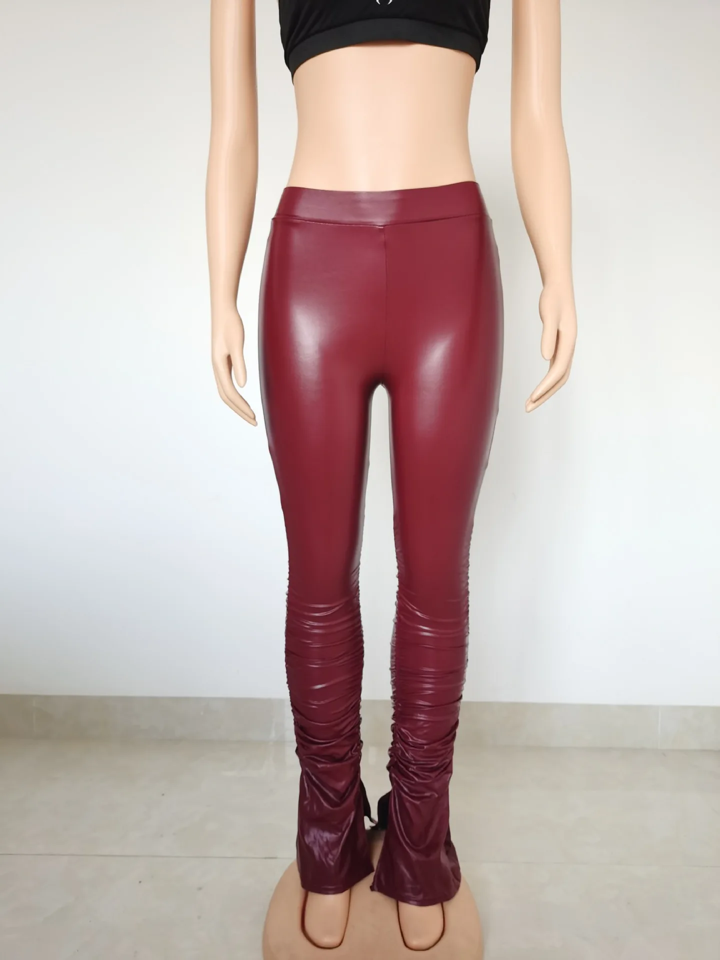 C1290 2024 Wholesale Sexy Stretch Plus Size Women's Pu Leather Pleated ...