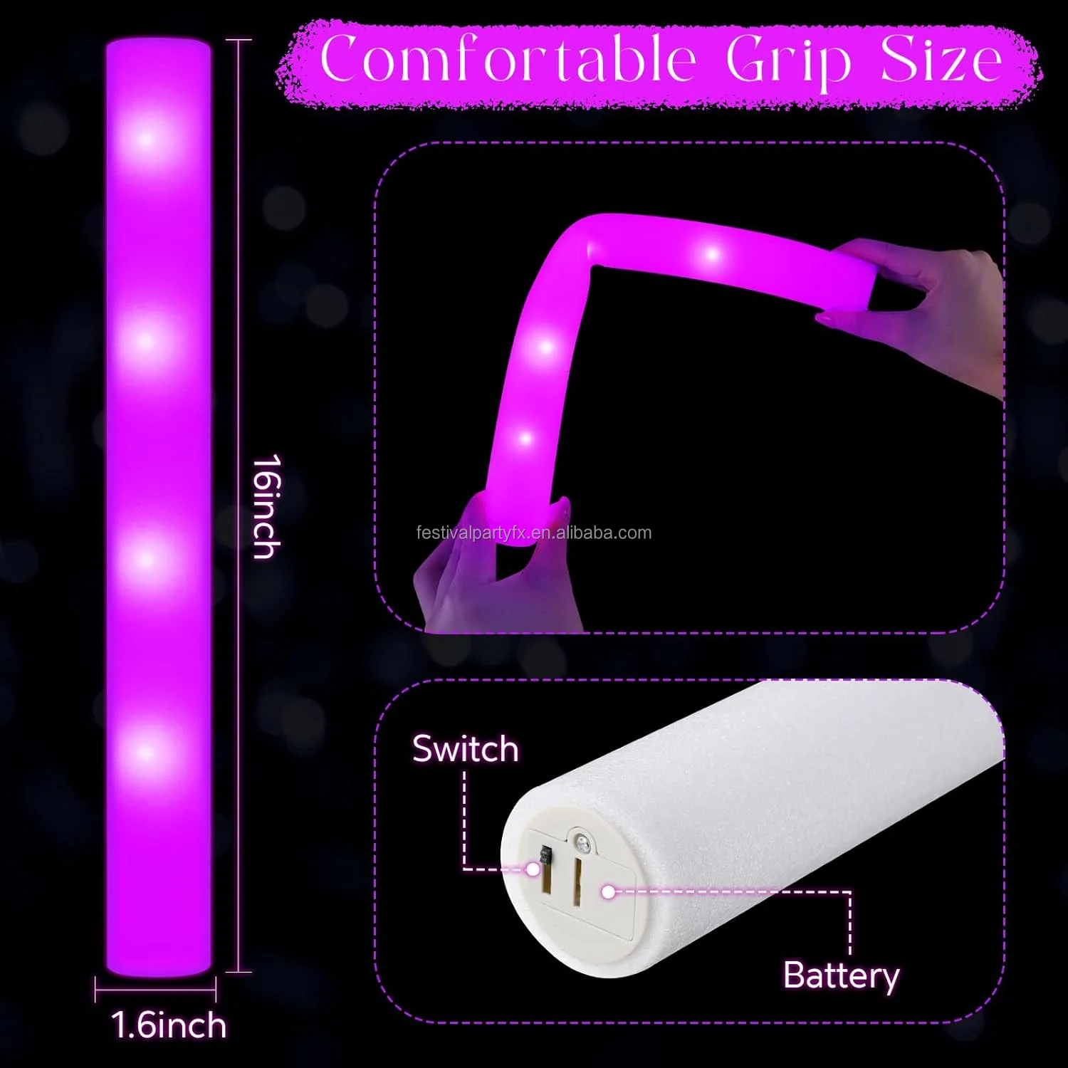 Customizable Colorful Flashing Baton 3 Modes Glow-in-the-Dark LED Foam ...